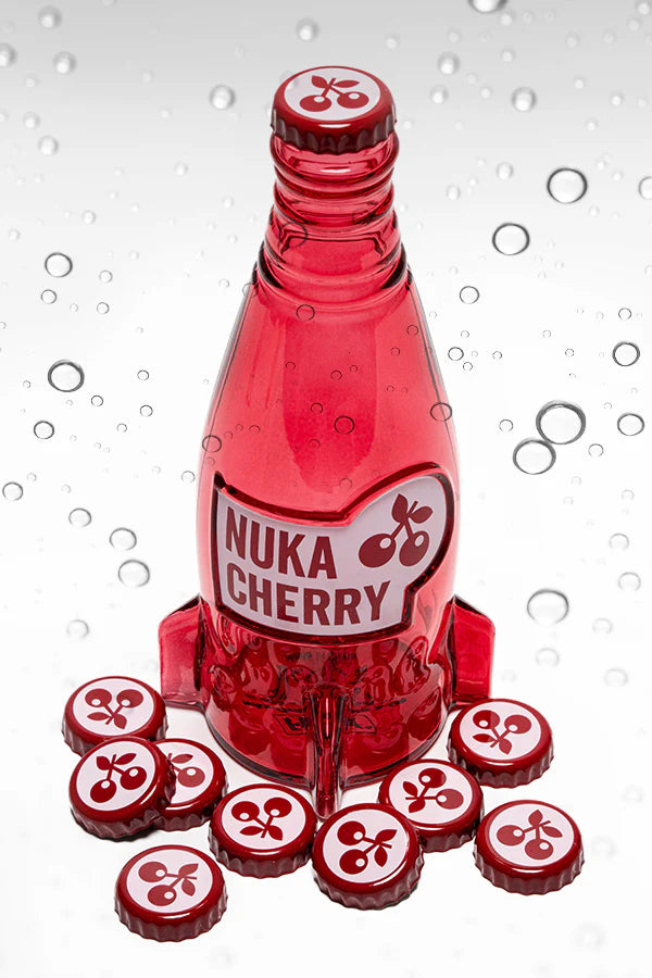 Fallout Nuka Cola Cherry Glass Bottle and Caps – Props & Replicas.co.uk